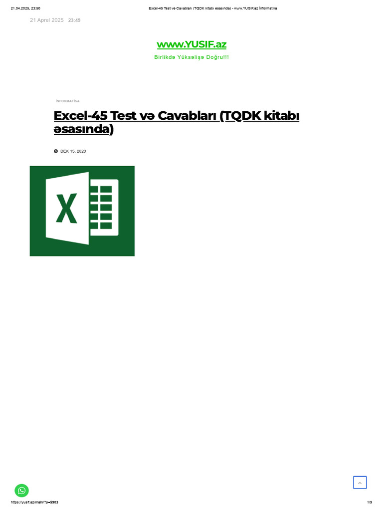 Excel-45 Test VƏ Cavabları (TQDK Kitabı Əsasında) - WWW - Yusif.az ...