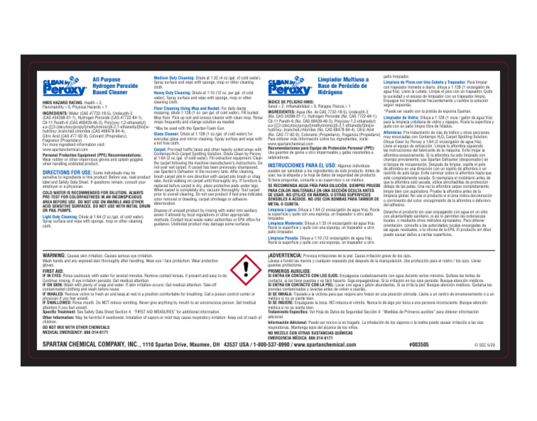 Clean by Peroxy 5 Gal Dir Label 5-20 Ics | PDF