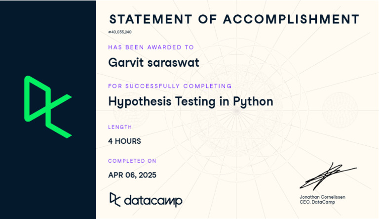 Certificate Hypothesis Testing in Python | PDF
