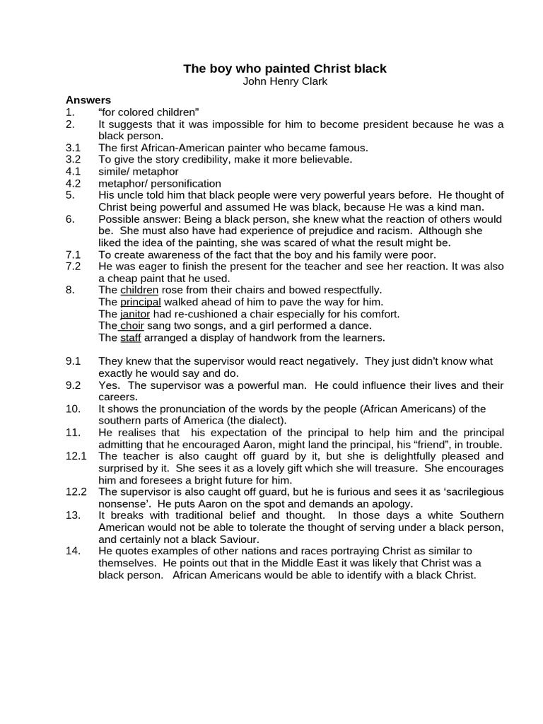 Analysis of "The Boy Who Painted Christ Black" | PDF | Jesus