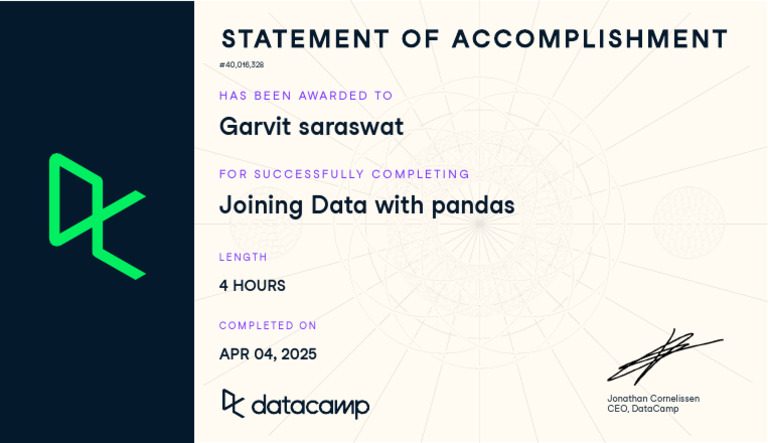 Certificate Joining Data With Pandas | PDF