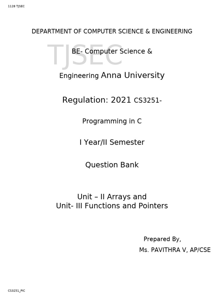 Unit 3 - 2 Marks and 13 Marks | PDF | Pointer (Computer Programming) | Variable (Computer Science)