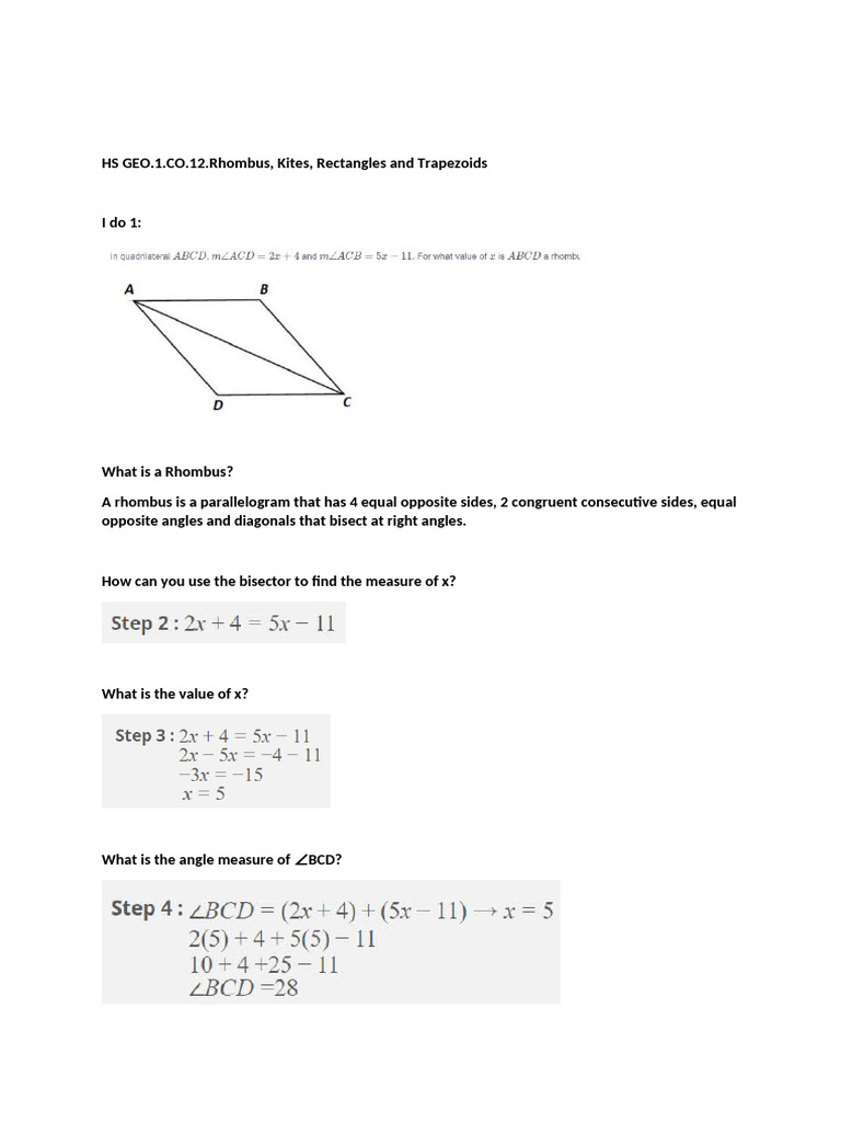 Rhombus | PDF | Rectangle | Perpendicular