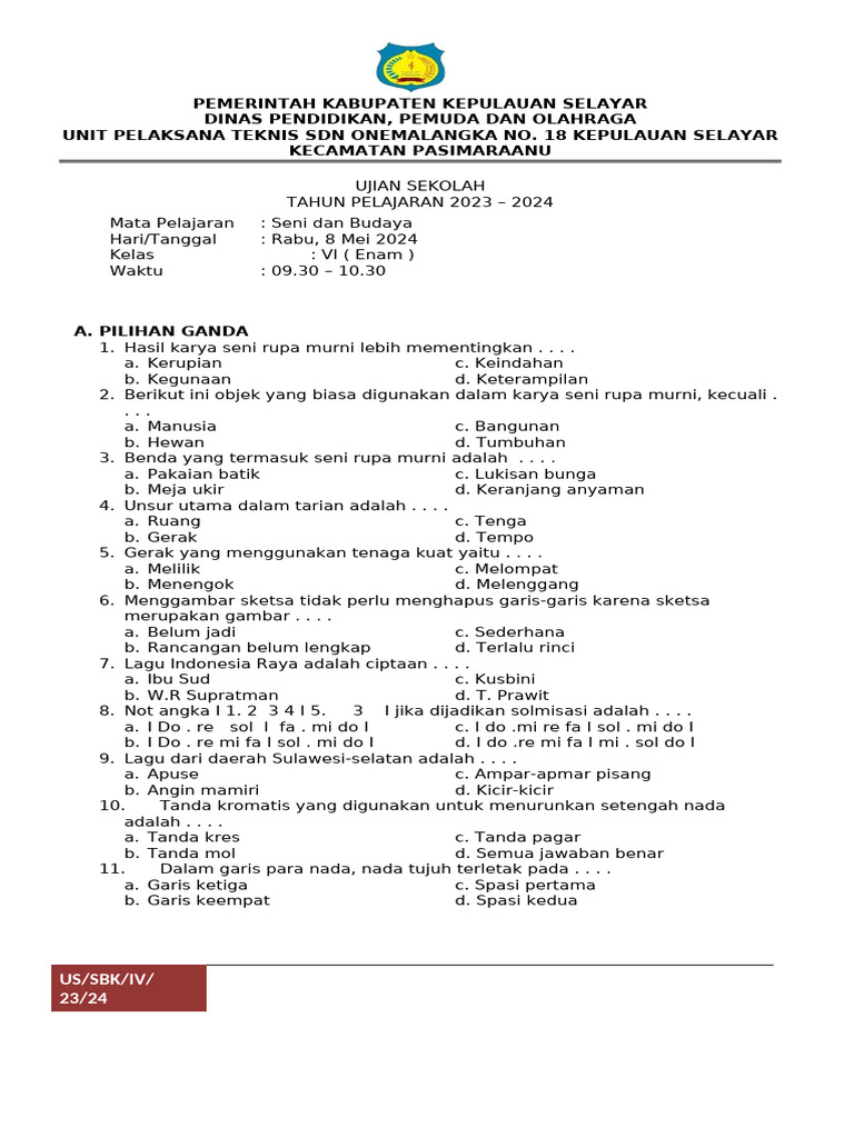 Soal UAS SBK 2023-2024 | PDF