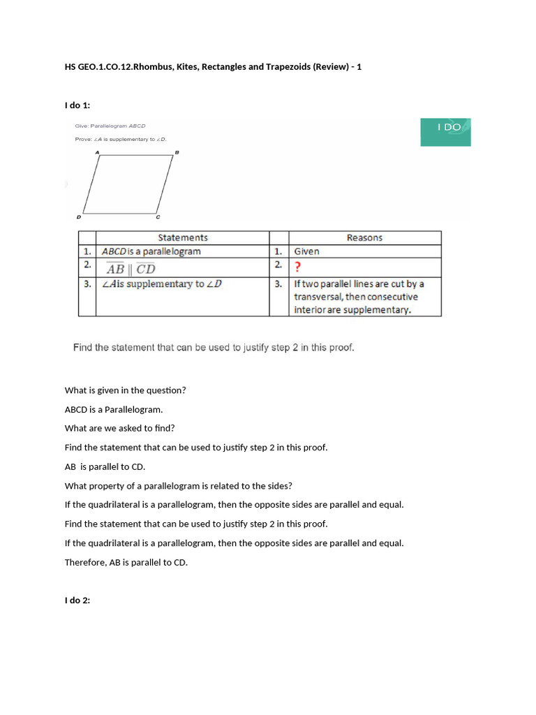 .Rhombus, Kites, Rectangles and Trapezoids (Review) - 1 | PDF ...