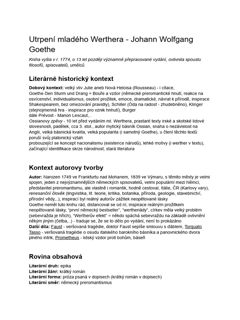 5. Utrpení mladého Werthera - Johann Wolfgang Goethe | PDF