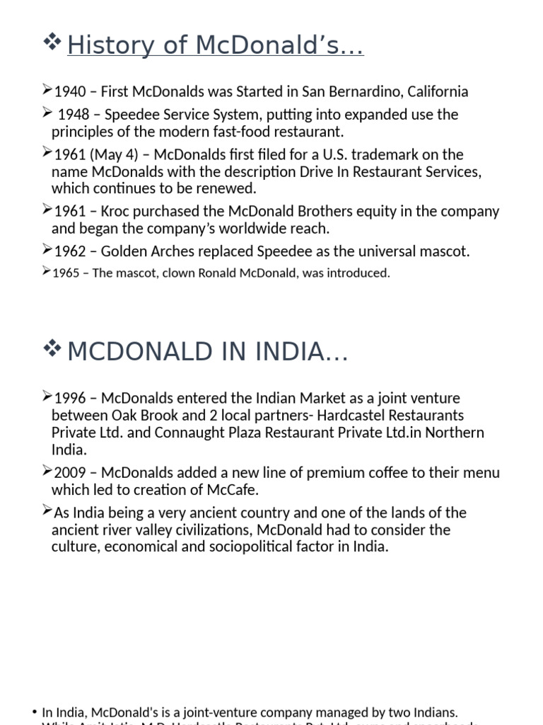 History of McDonald's | PDF | Mc Donald's | Restaurants