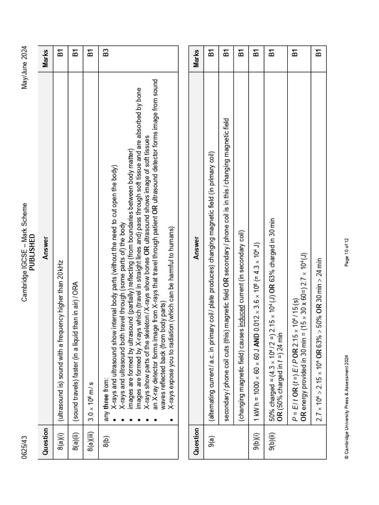 0625 s24 Ms 43 Electricity | PDF | X Ray | Ultrasound