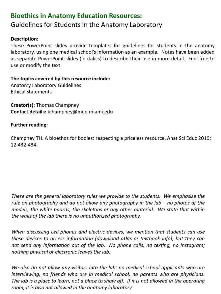 Anatomy Lab Ethics and Guidelines | PDF