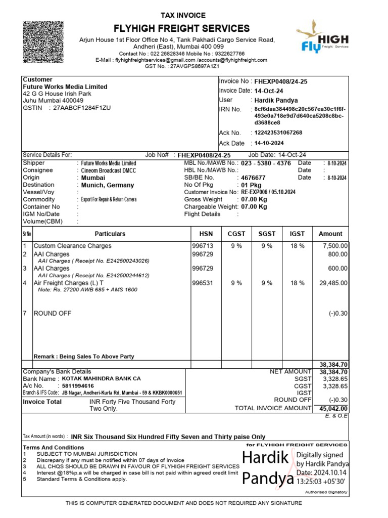 Airfreight charges Invoice | PDF | Taxation | Payments