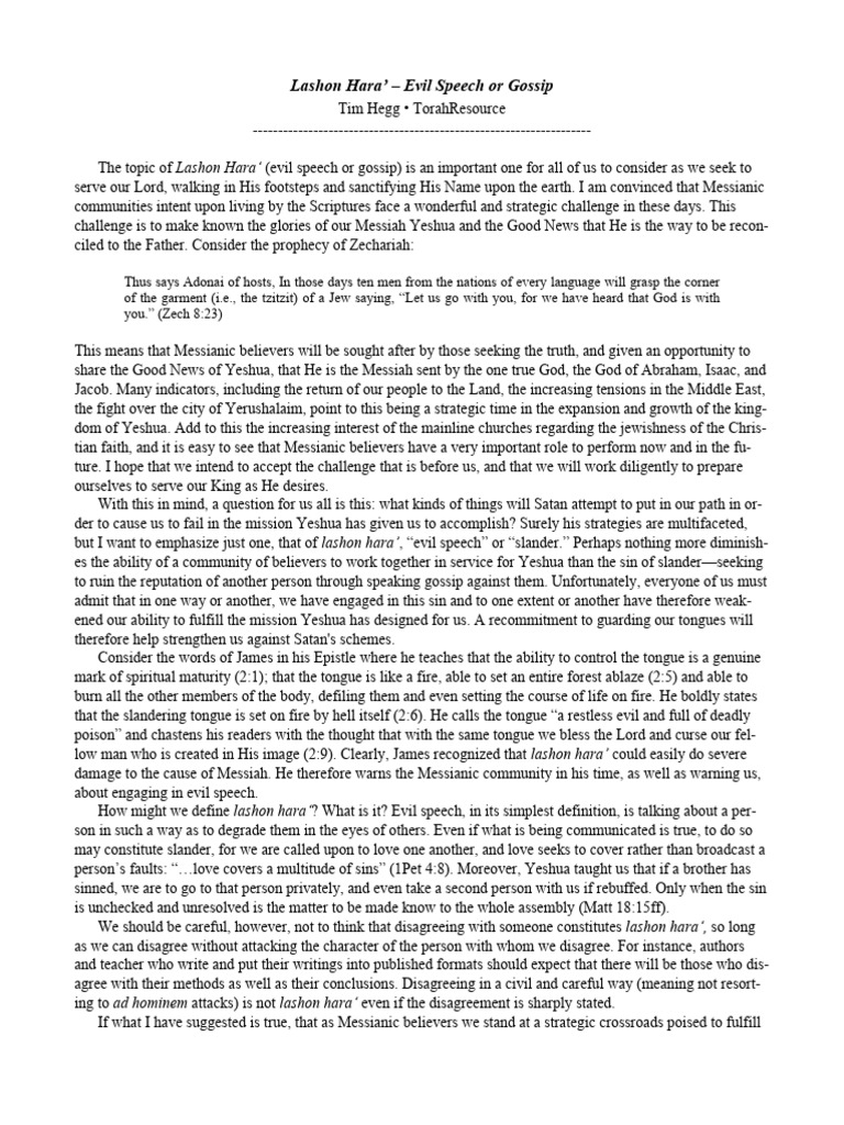 Lashon Hara Evil Speech or Gossip | PDF | Jesus | Religious Belief And ...