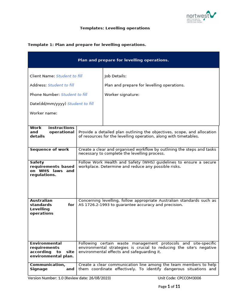Levelling Operations Templates Guide | PDF