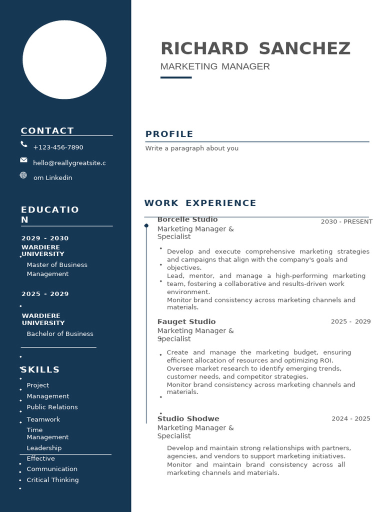 Richard Sanchez: Marketing Manager CV | PDF
