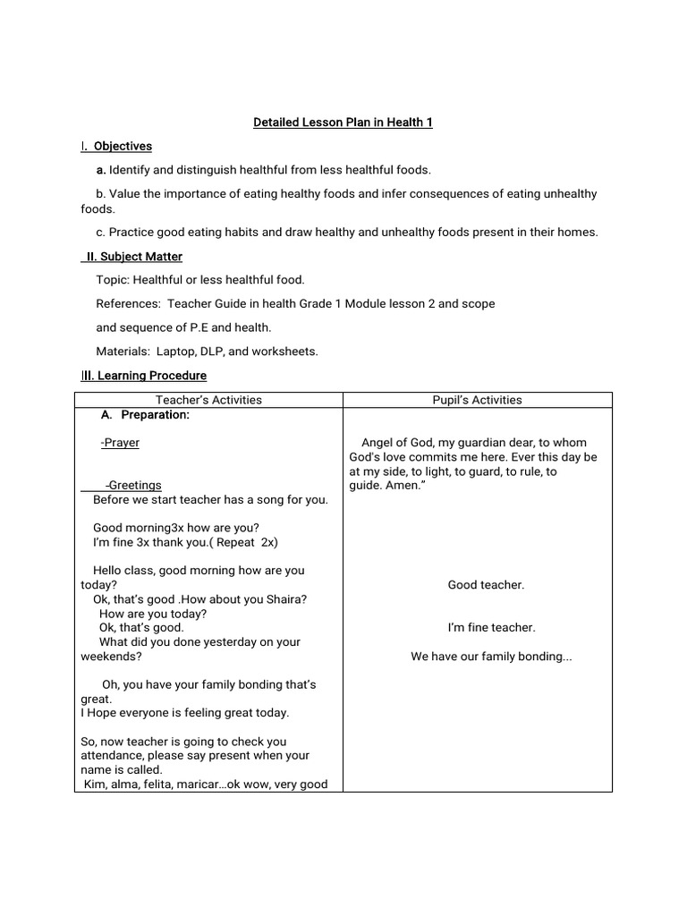 Detailed Lesson Plan in Health 19 | PDF | Foods | Healthy Diet