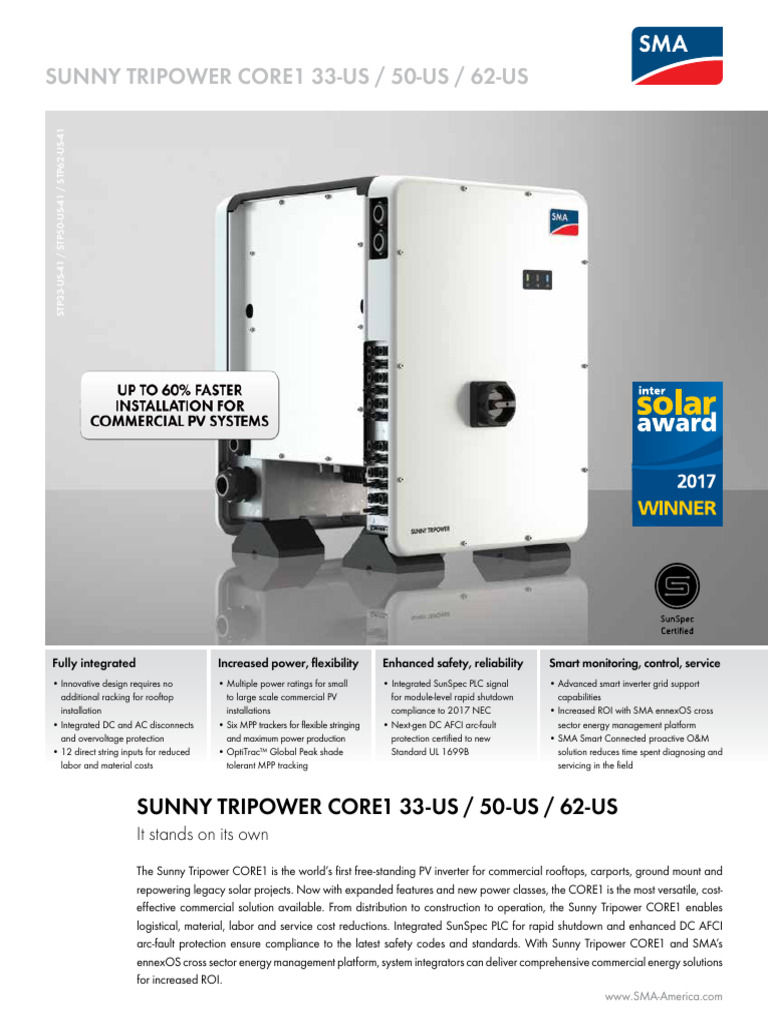 SMA Sunny Tripower Core1 Datasheet | PDF | Electrical Engineering | Electricity