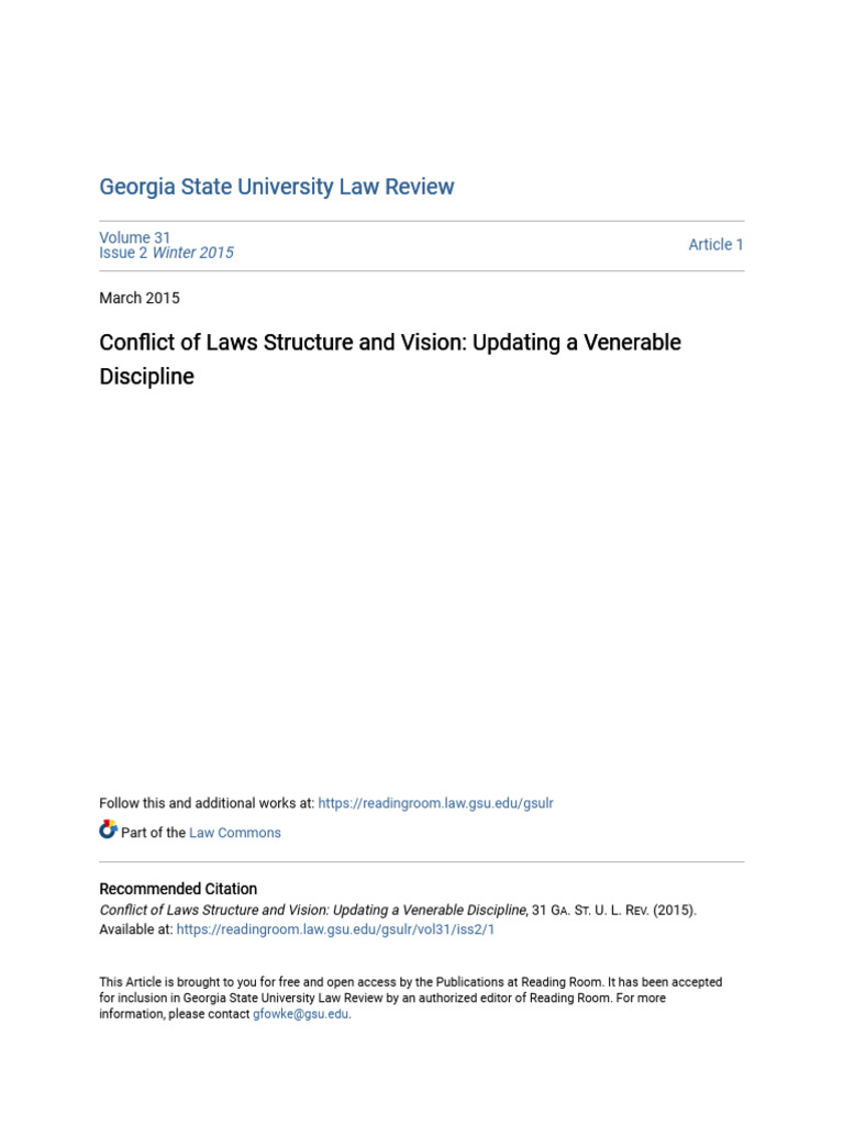 Conflict of Laws Structure and Vision - Updating A Venerable Disci ...