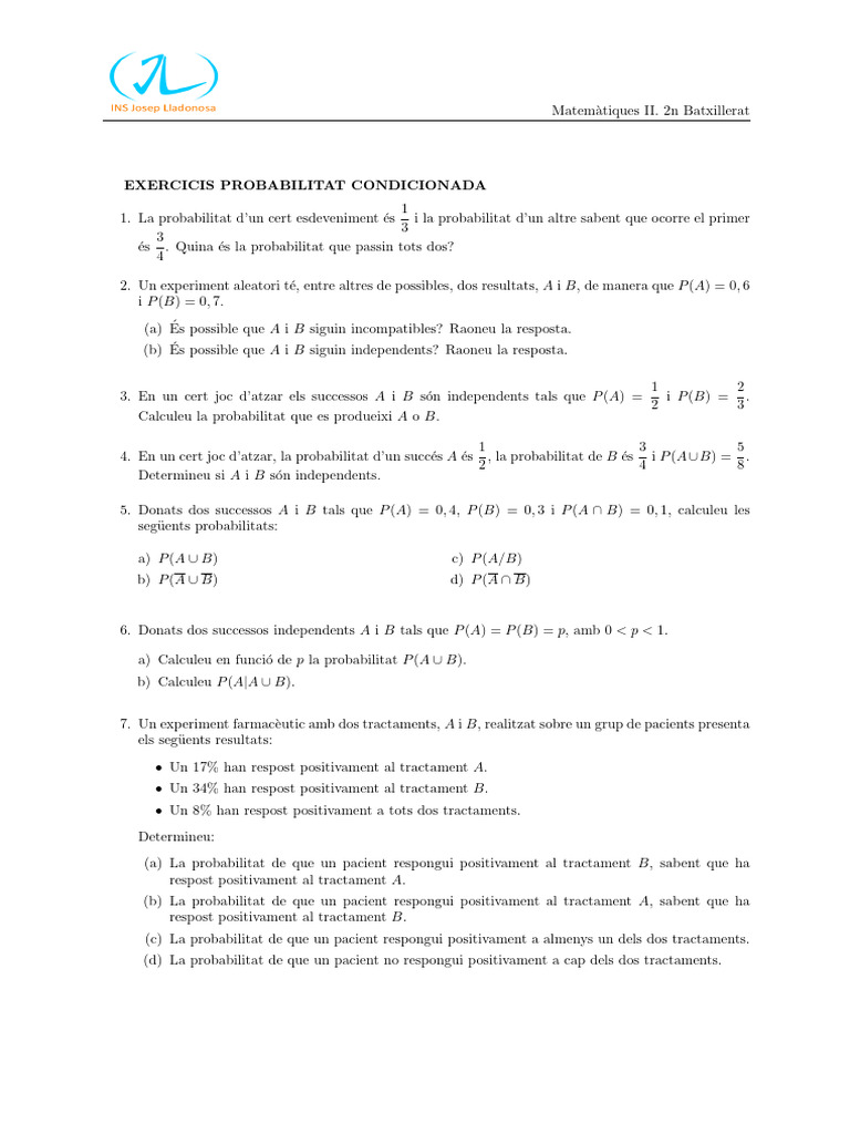 Exercicis Probabilitat Condicionada | PDF