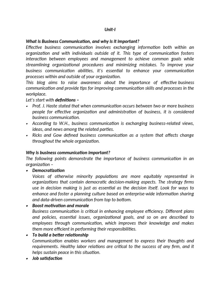 Advanced Business Communication Unit I Ii Pdf Communication