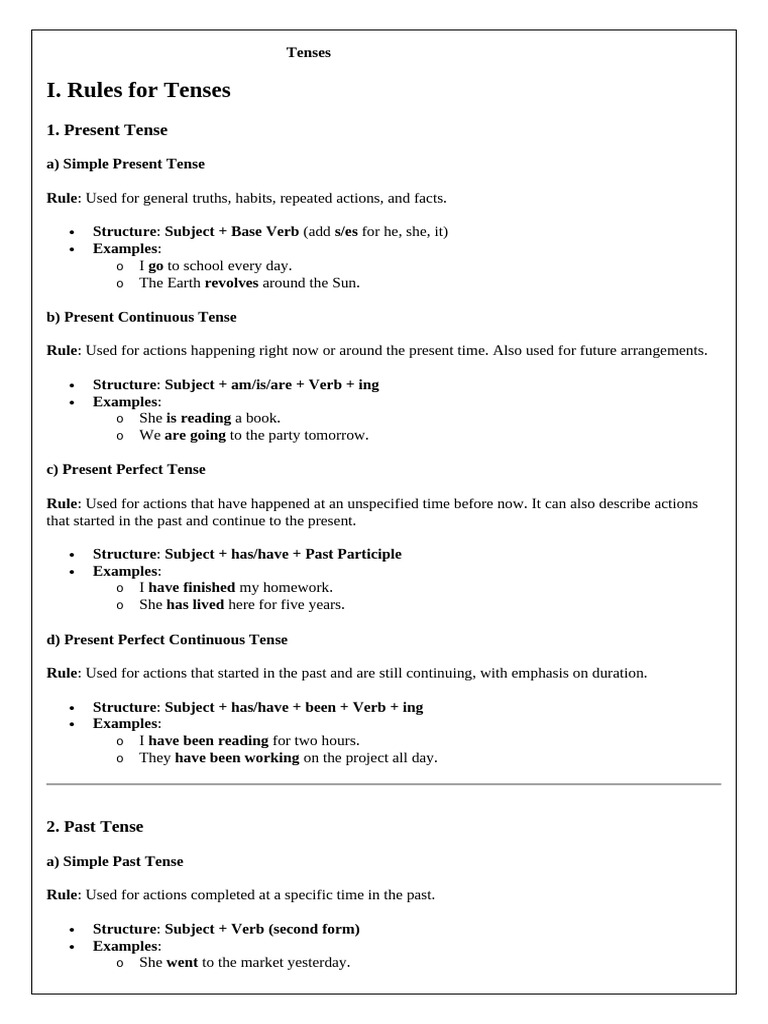 Tenses Grade 11 | PDF | Perfect (Grammar) | Grammatical Tense
