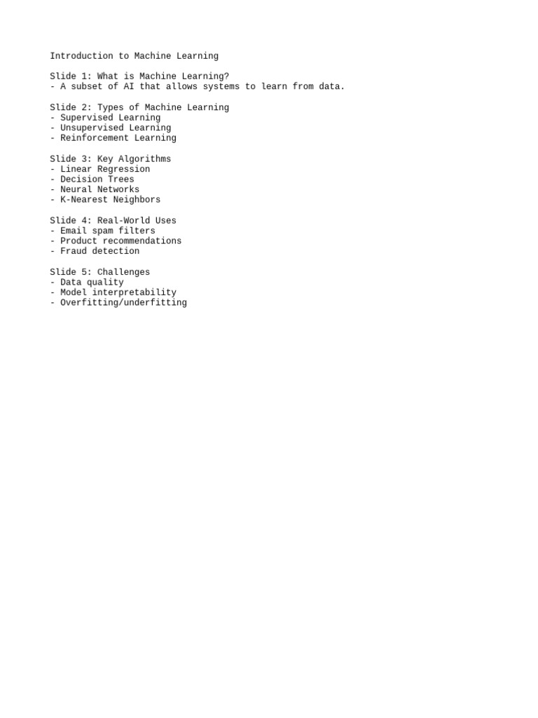 Introduction to Machine Learning Presentation | PDF