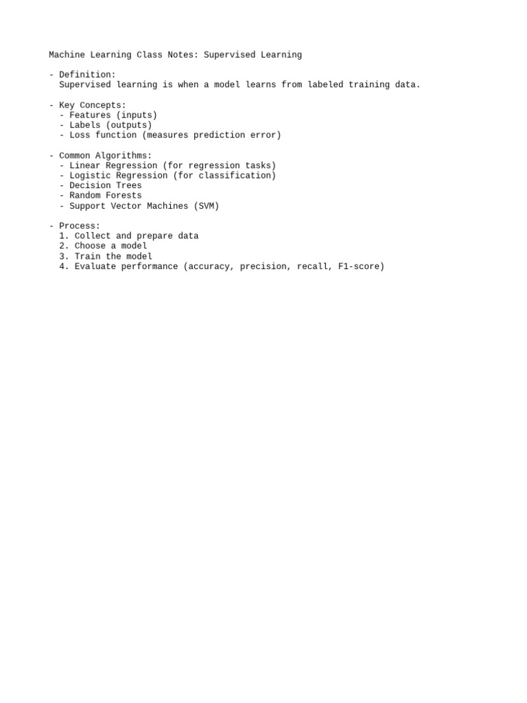 Ml Class Notes Supervised Learning Pdf