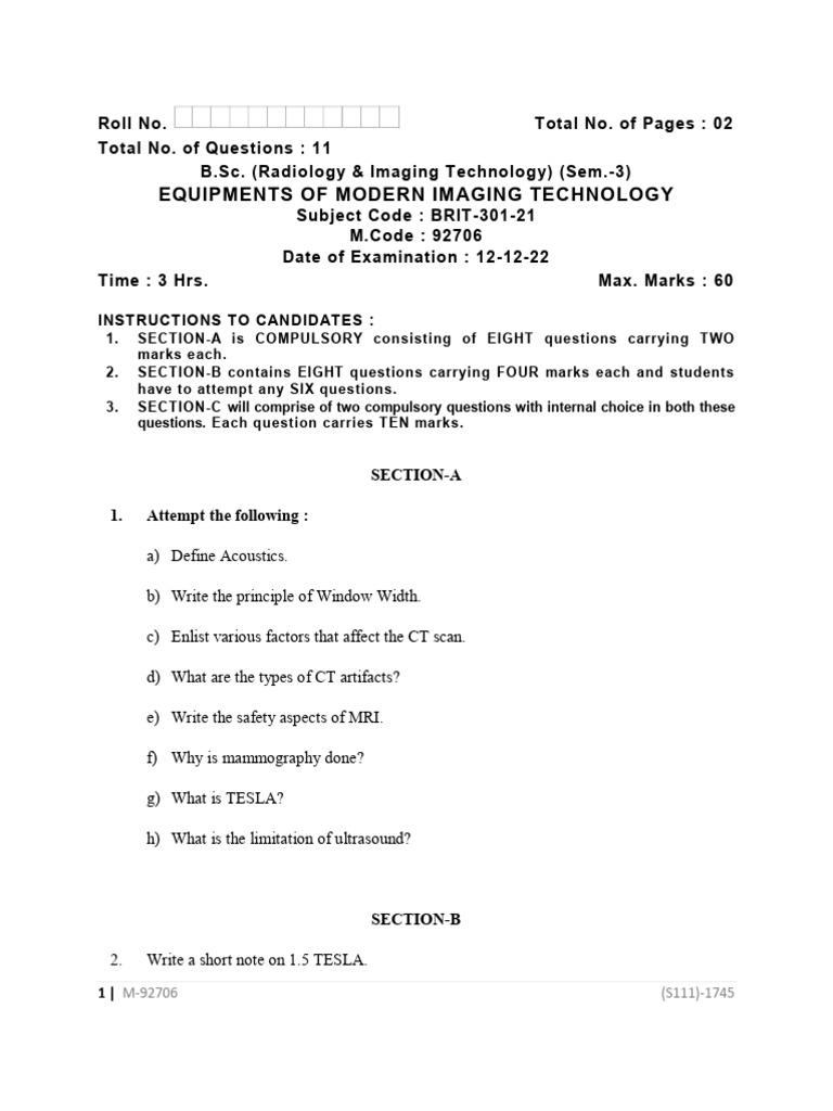 BSC 3 Sem Rit Equipments of Modern Imaging Technology 92706 Dec 2022 ...