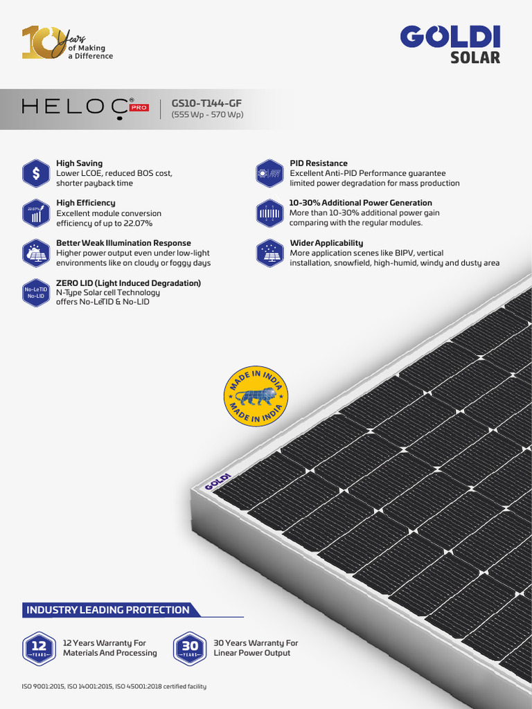 GOLDI - Datasheet - GS10-T144-GF (555 WP - 570 WP) 1.2 | PDF | Solar ...