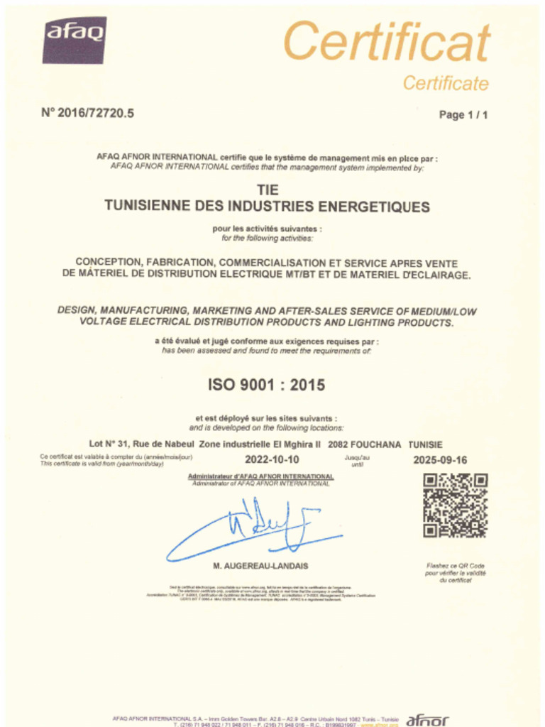 Certificat ISO 9001 - STE TIE | PDF