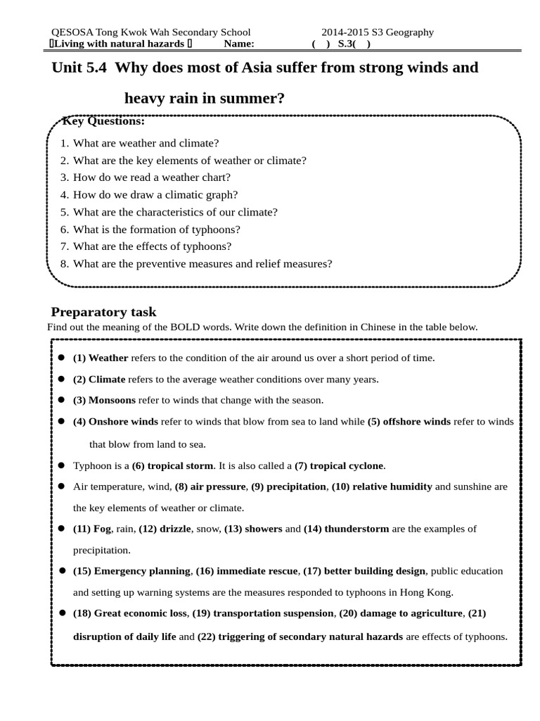 1415 - S3 - Living With Natural Hazards - Unit 5.4 | PDF | Tropical ...