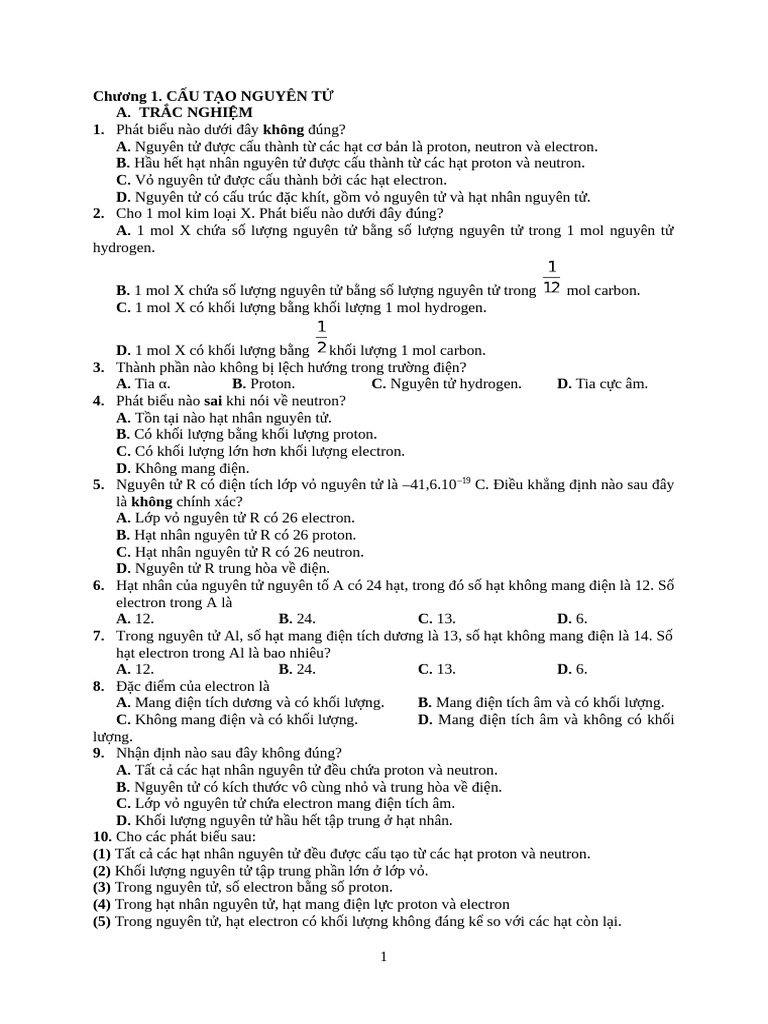 2324 Hóa 10 HK1 NTH - BT | PDF