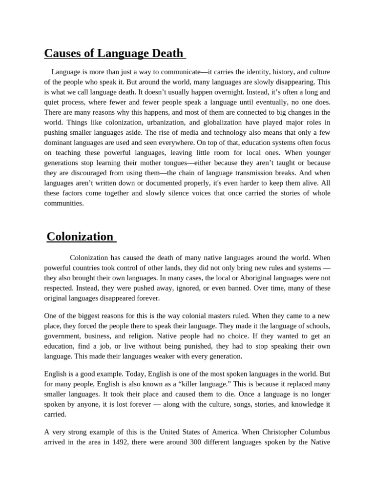 Causes of Language Death | PDF | Linguistics | Human Communication