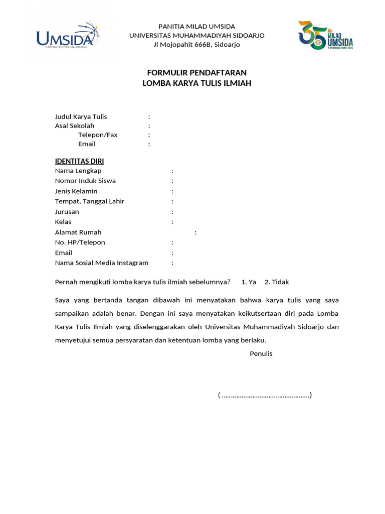 Form Pendaftaran Peserta | PDF