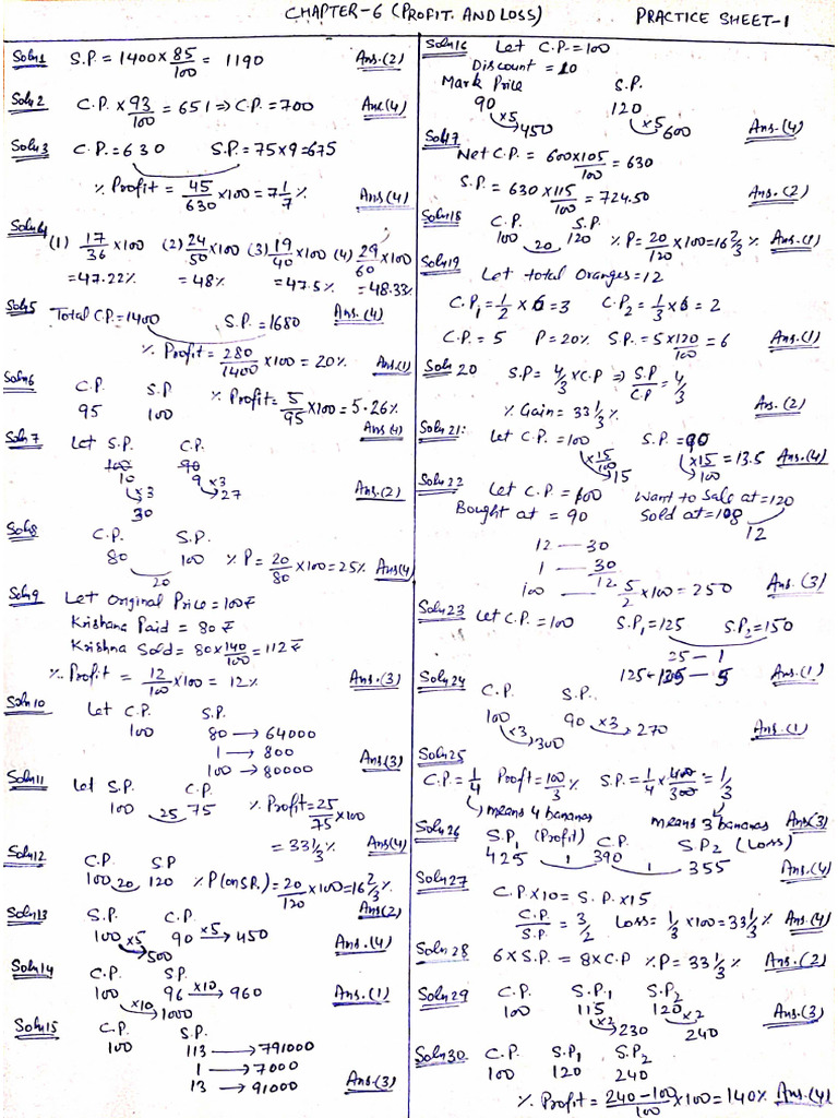 Profit and Loss Sheet 1 Solution | PDF