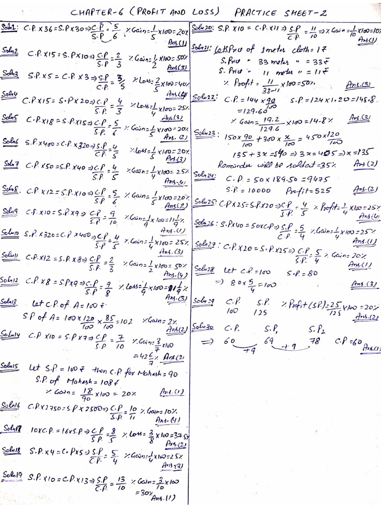 Profit and Loss Sheet 2 Solution | PDF