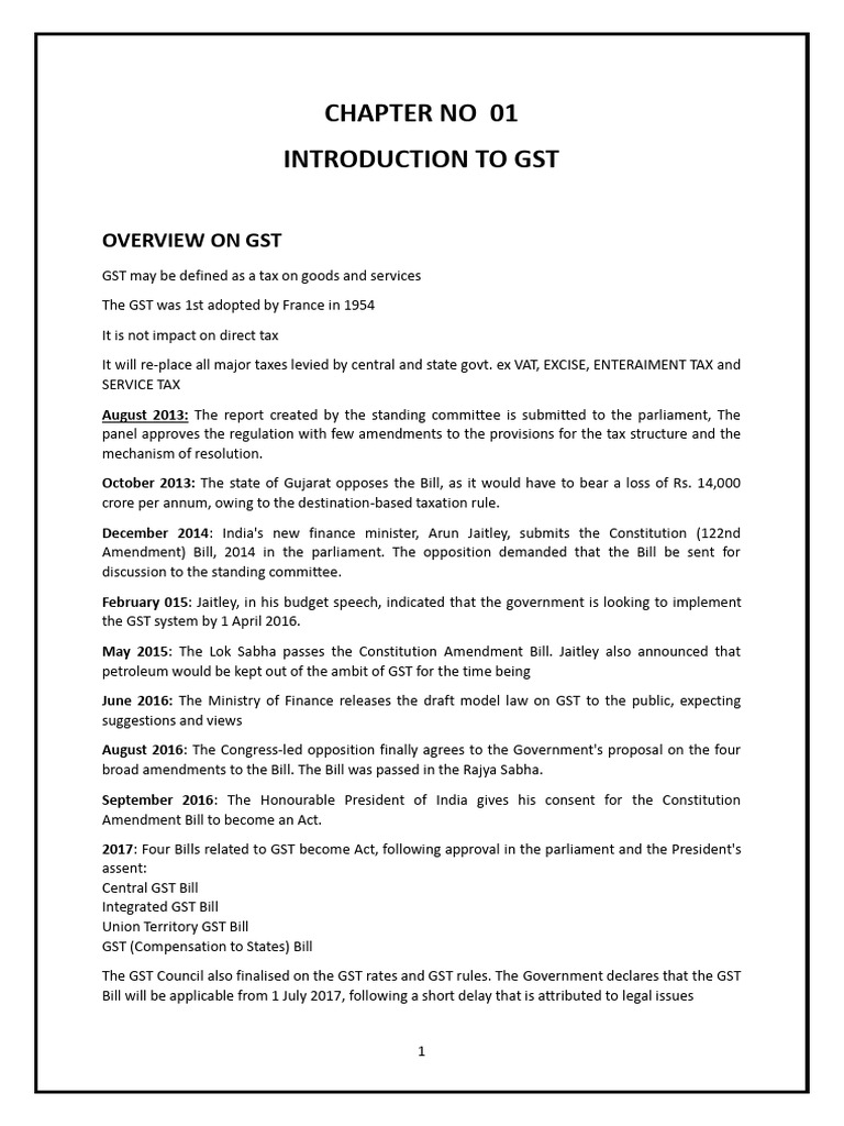 INTRODUCTION - TO - GST... Chapter 1-1 | PDF | Taxes | Value Added Tax
