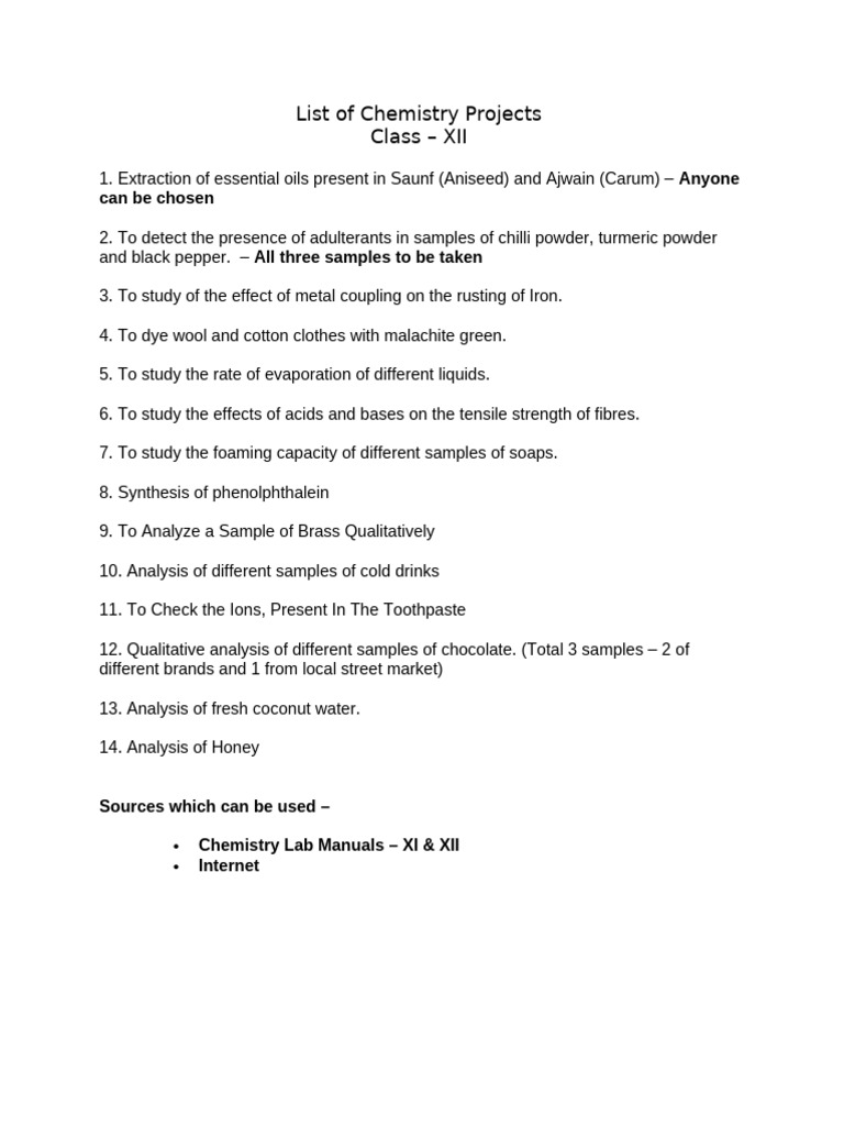 Chemistry Projects - New List | PDF
