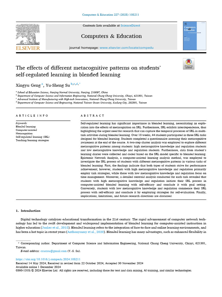 The Effects of Different Metacognitive Patterns On Students 2025 Computers | PDF | Metacognition ...