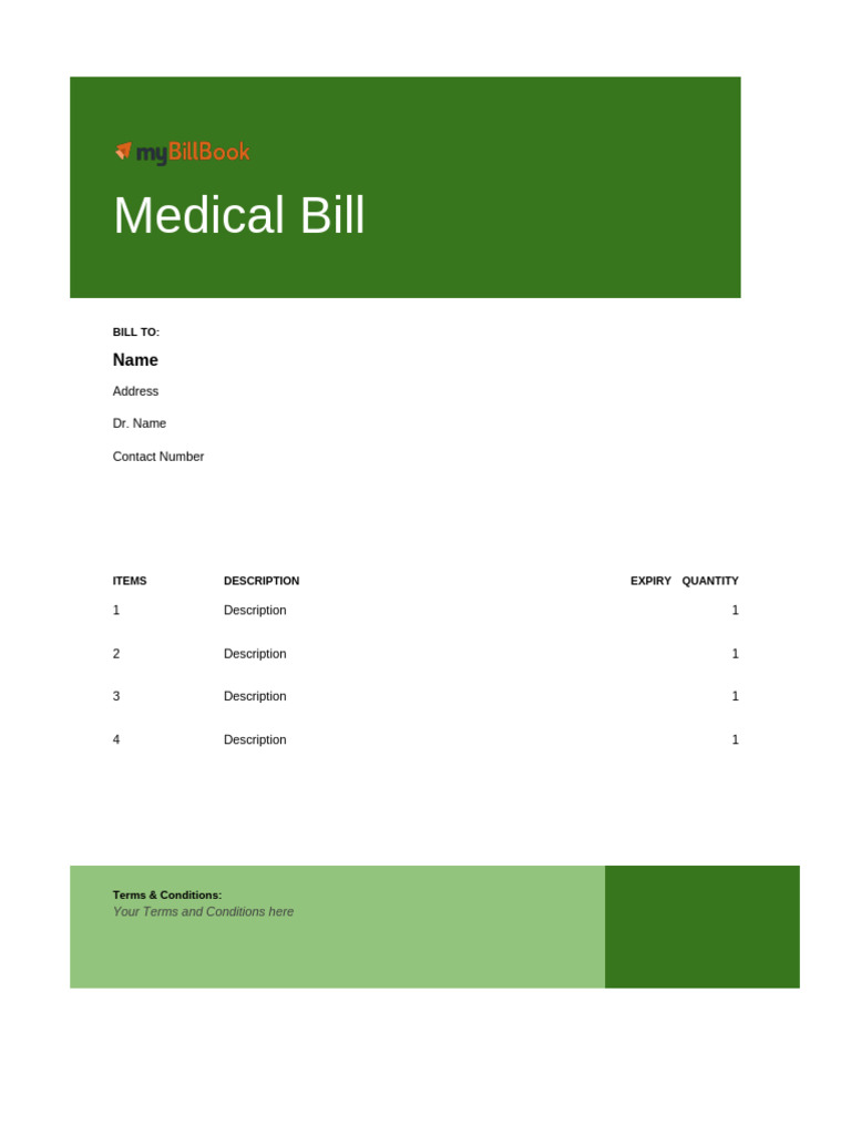 Medical Bill Format in Excel | PDF