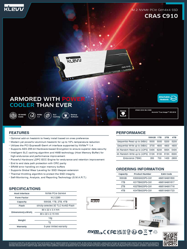 KLEVV_Product Sheet_SSD_CRAS C910_v5_EN | PDF | Solid State Drive ...