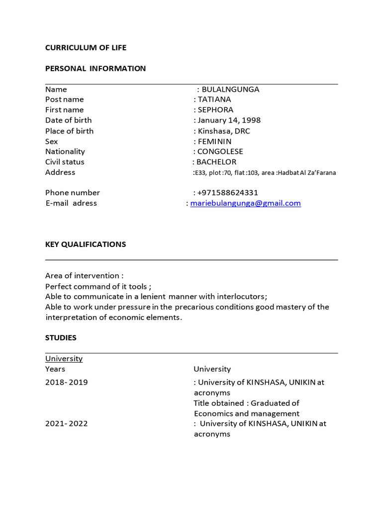 Bulangunga Tatiana Sephora Cv - Copie | PDF