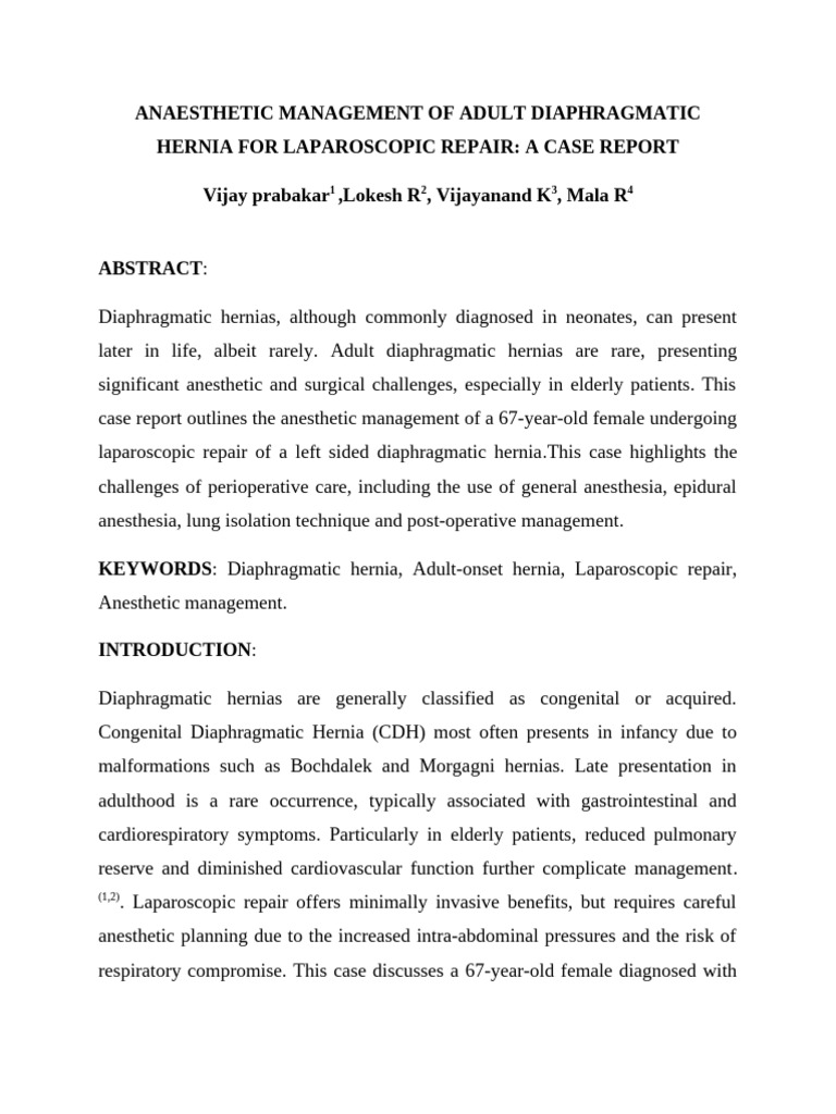 Adult Diaphramatic Hernia - E-Journal | PDF | Anesthesia | Surgery