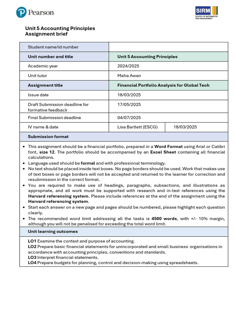 Assignment Brief Unit 5 12.36.55 AM | PDF | Revenue | Debits And Credits