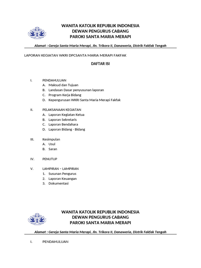 Laporan Kegiatan WKRI Santa Maria Merapi | PDF