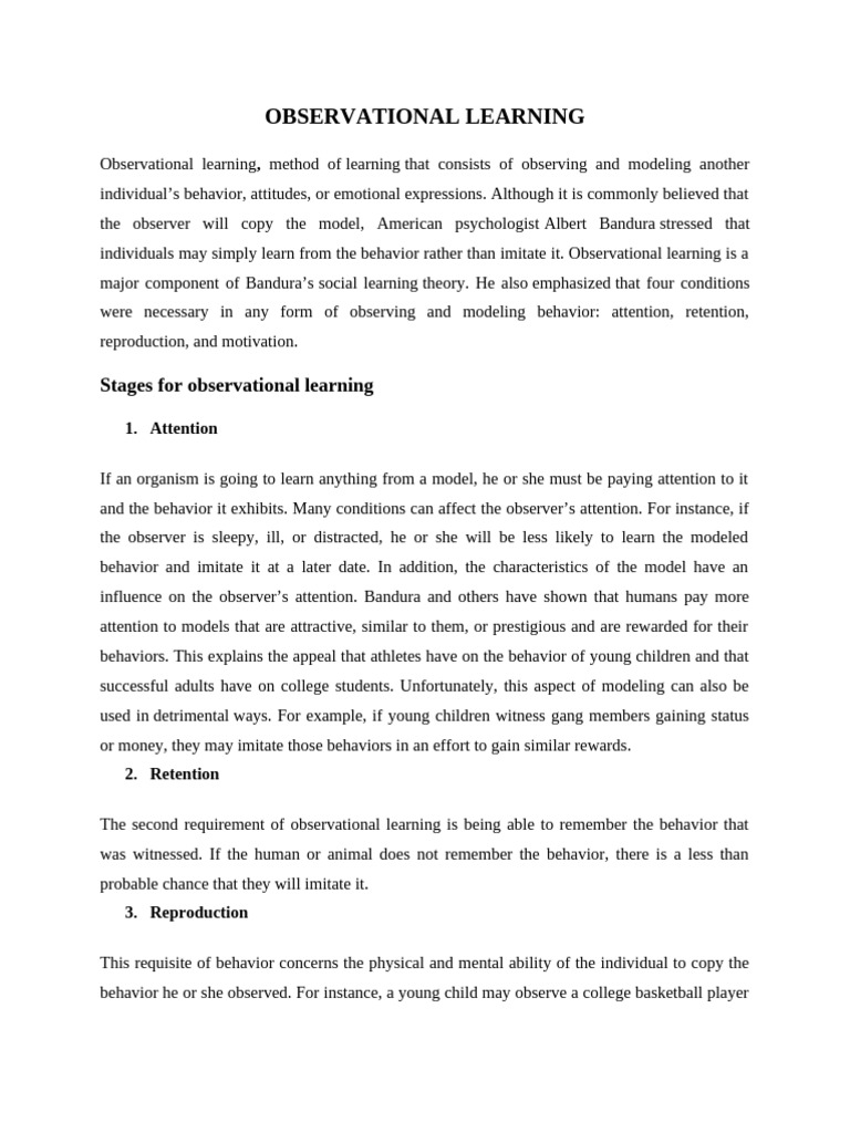 Observational Learning | PDF | Imitation | Psychological Theories