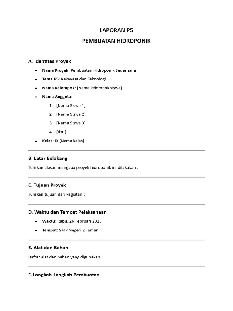 Laporan P5 Pembuatan Hidroponik | PDF