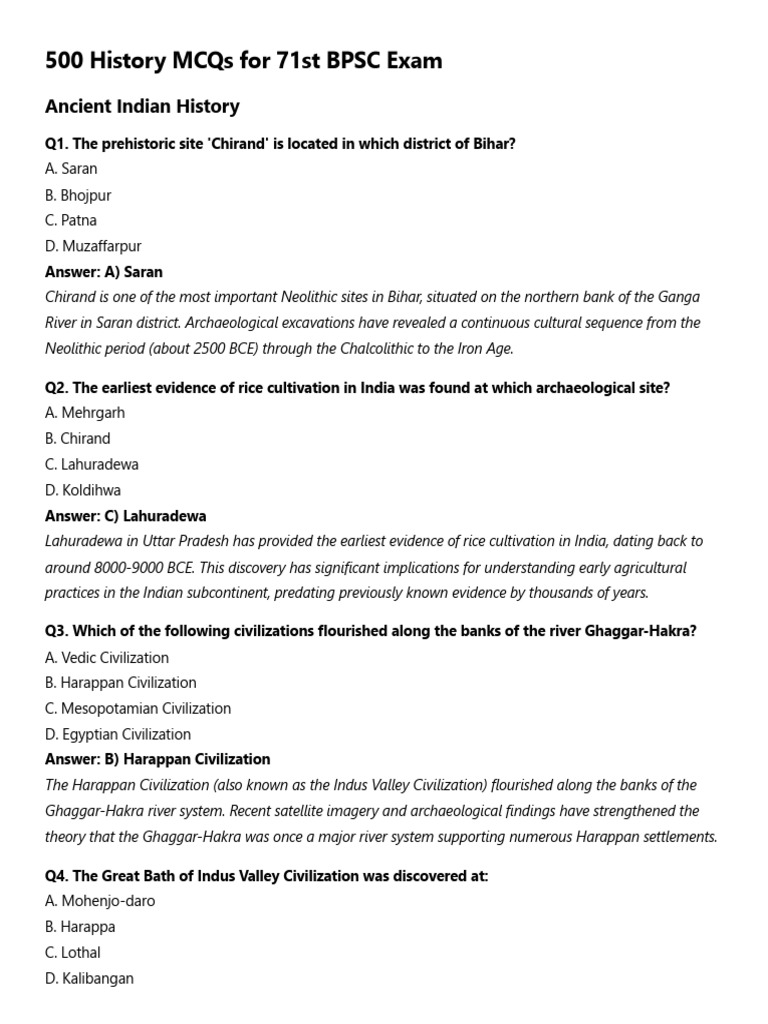 1) 500 History MCQs For 71st BPSC Exam | PDF | Ashoka