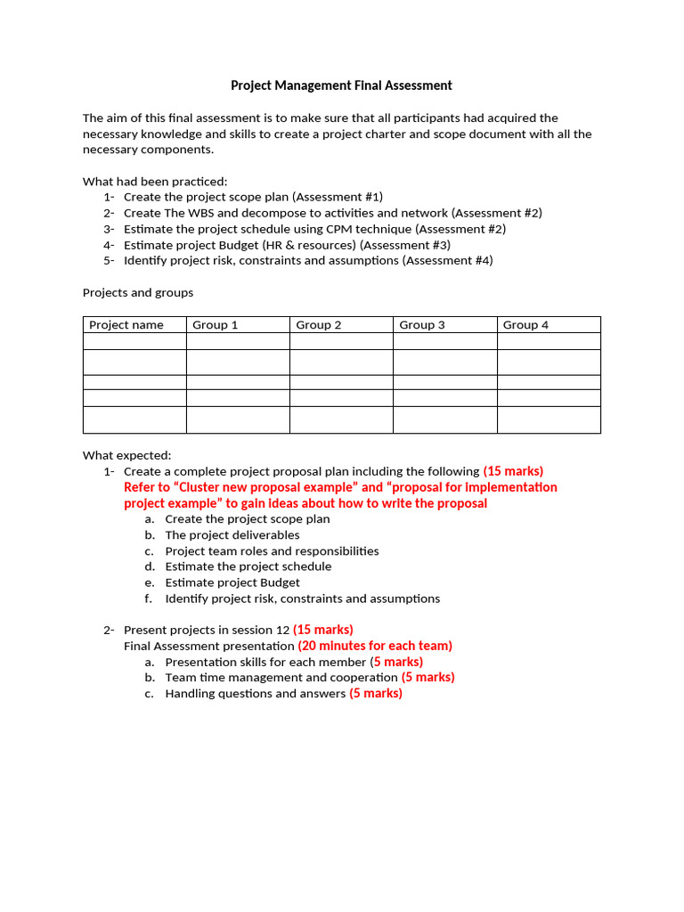 Project Management Final Assessment Guide | PDF