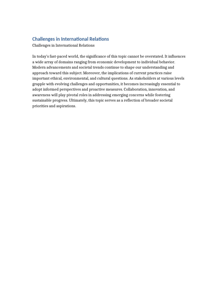 Key Challenges in Global Relations | PDF