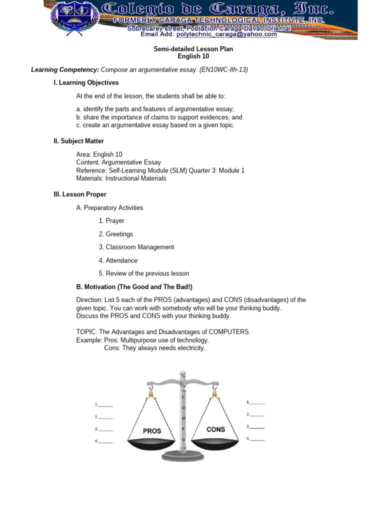 Lesson-Plan G10 01-23-25 | PDF | Argument | Essays