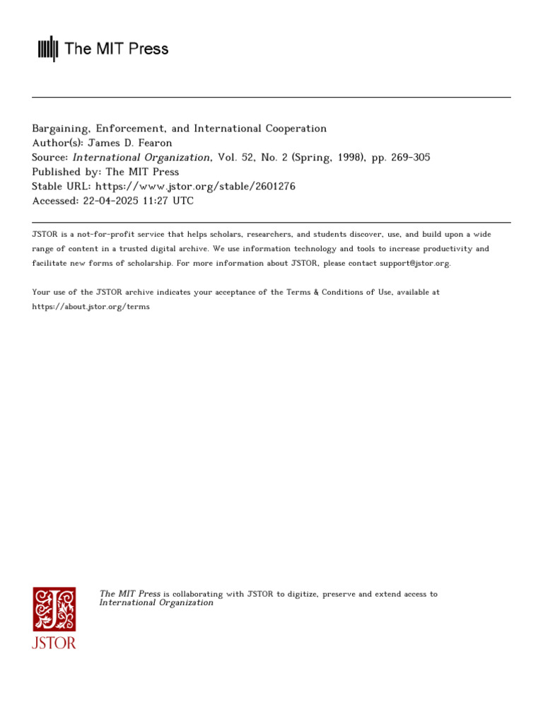 Fearon-BargainingEnforcementInternational-1998 | PDF | Cost Of Living ...